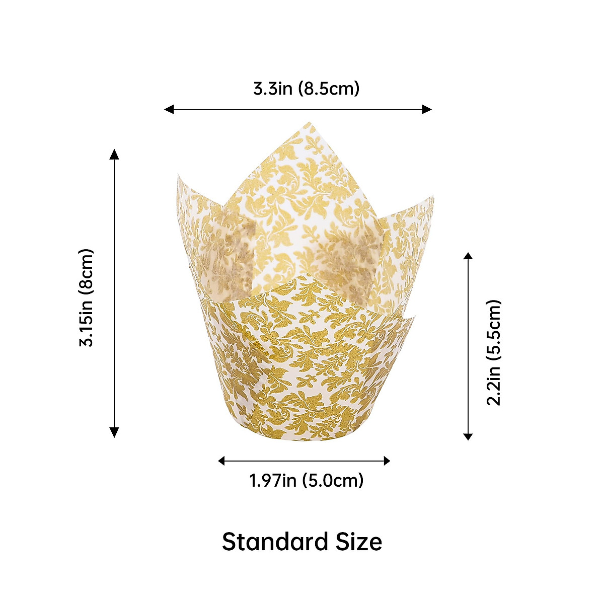 Bake Choice Nordic Paper 200pcs Tulip Cupcake Liners for baking cups with Fancy White design with Gold leaves EU Parchment paper Tulip Muffin liners, Cupcake Wrappers for Party, Wedding, Birthday