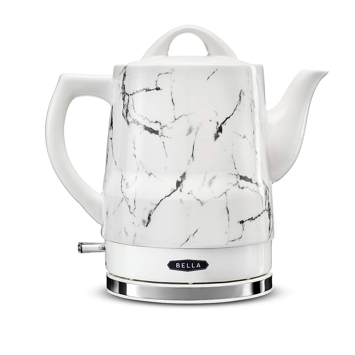 BELLA 1.5 Liter Electric Ceramic Tea Kettle with Boil Dry Protection & Detachable Swivel Base, White Marble, Model 14743