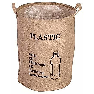 Dream Roca Natural Jute Recycling Bin Bag, Waste Bin Bags Basket for Home Kitchen Office - Round Reusable Recycle Garbage Trash Sorting Bins Organizer Baskets Recycling Container for Metal, Cans