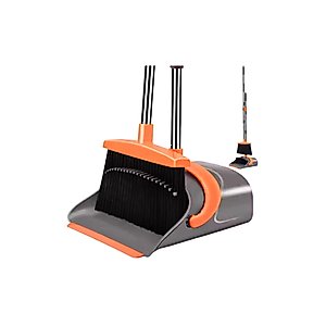 Self-Cleaning Broom and Dustpan Set, Stand Up, Indoor & Outdoor, Gray & Orange (Orange and Gray)