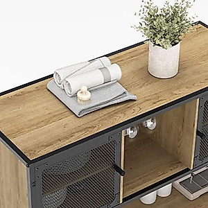 WiberWi Storage Cabinet Sideboard Coffee Bar Cabinet, Farmhouse Buffet Station with Glasses Rack, Credenza Cupboard ConsoleTable for Entryway Kitchen Dining Living Room, Brown