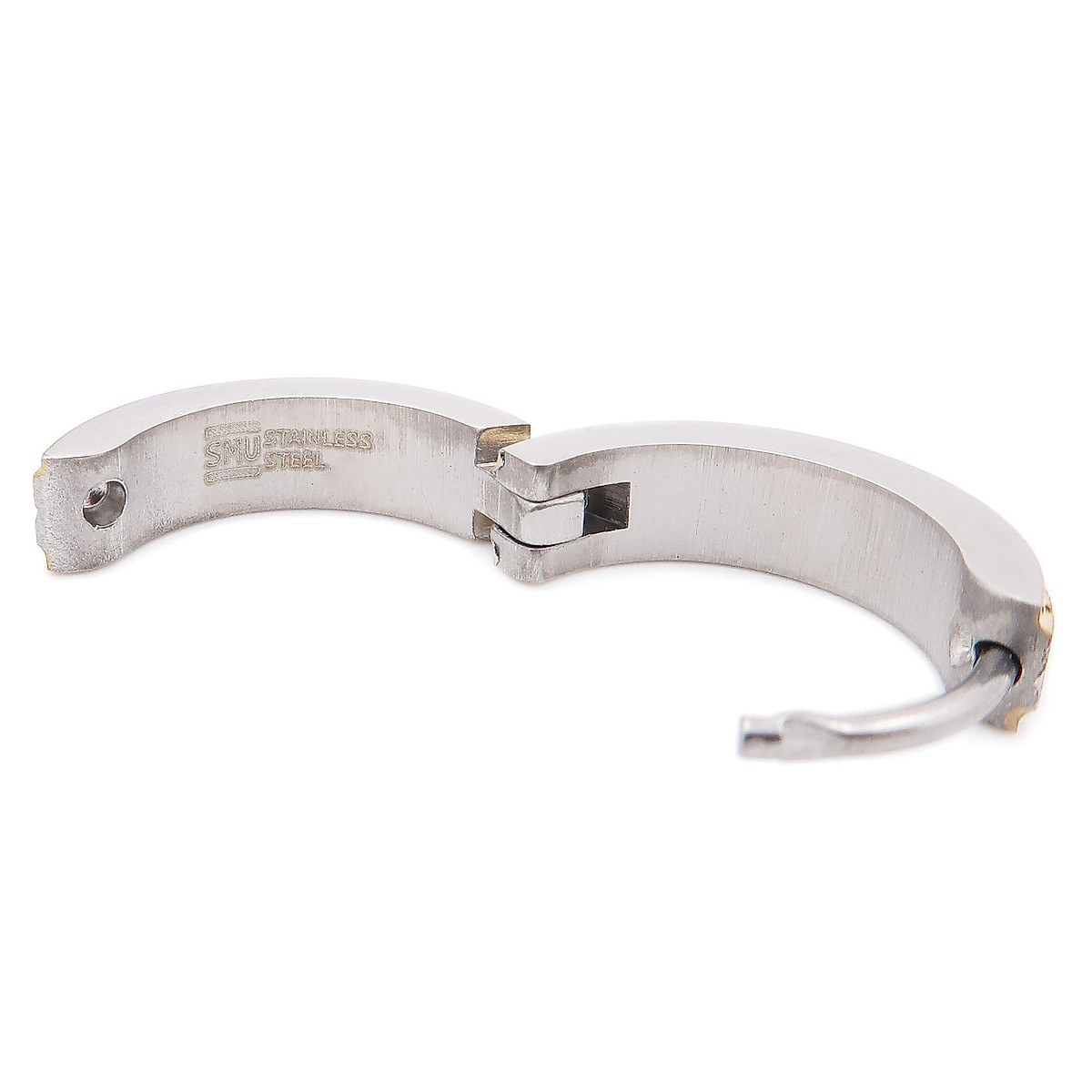 Stainless Steel Mens Hoop Earrings Stripe Gold Color Bevel Edge 16mm