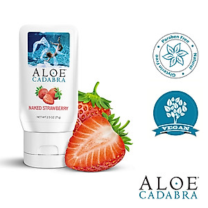Aloe Cadabra Flavored Personal Lubricant and Vaginal Moisturizer, Organic Edible Aloe Lube for Men, Women and Couples, Non-Staining, pH Balanced, Toy Compatible (Strawberry, 2.5 Ounces, 2 Pack)