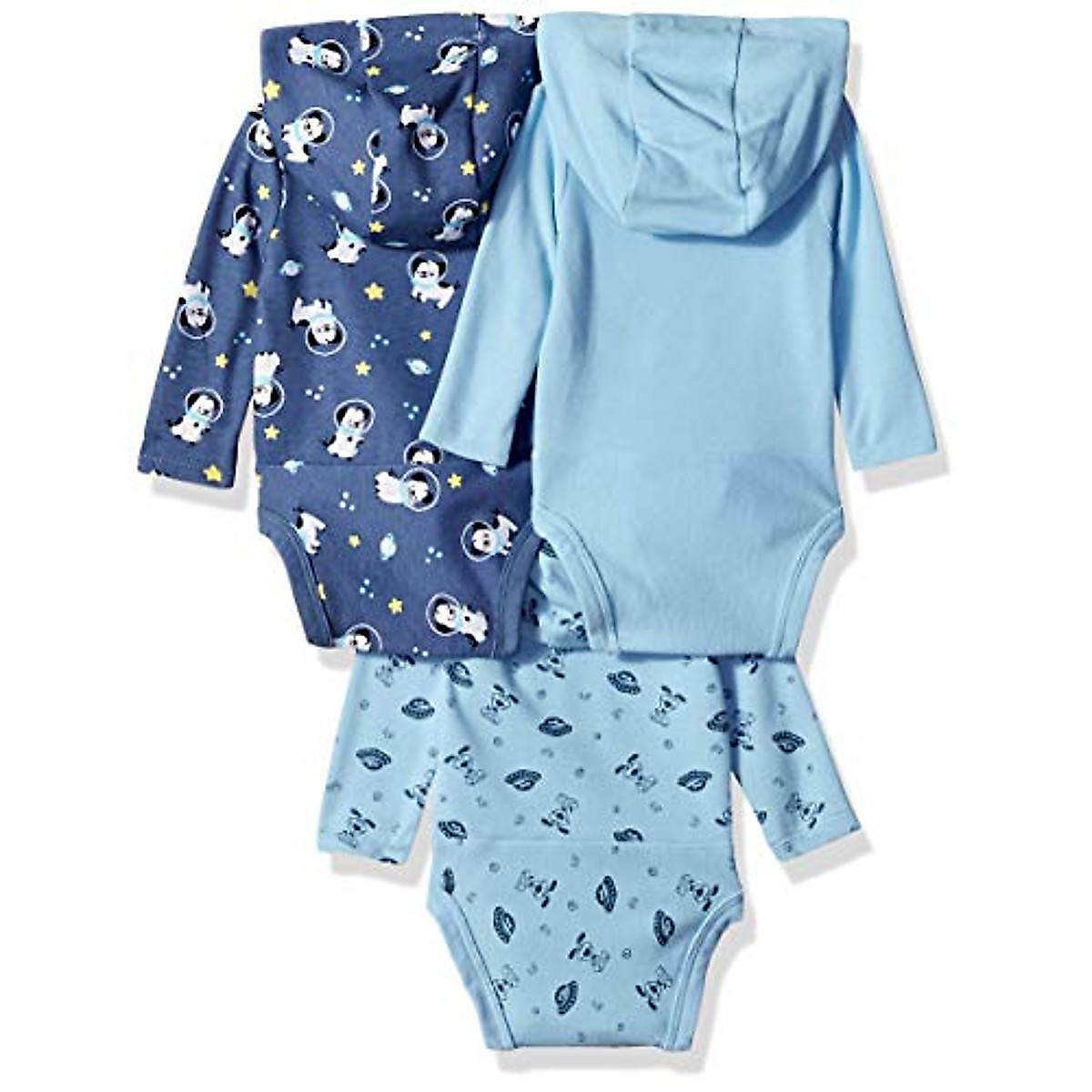 Hanes, Ultimate Flexy Hoodie Long Sleeve Bodysuit, Babies and Toddlers, 3-Pack, Sky, 18-24 Months