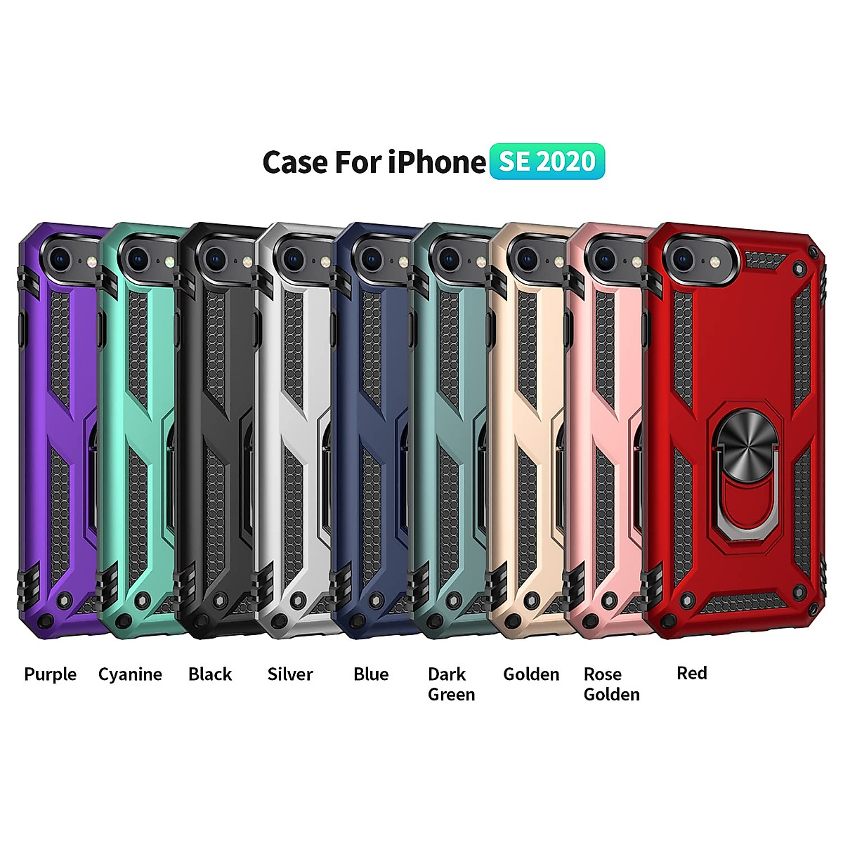 SunStory for iPhone SE 2022 Case, iPhone SE 2020/8/7 Case with HD Screen Protector & Magnetic Ring Kickstand,[Military Grade] Cover for iPhone SE 2022/SE 2020/8 /7 Phone (Red)