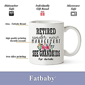 Fatbaby Retirement Gifts for Women,Retired Under New Management See Grandkids For Details Coffee Mug,Happy Retirement Mug for Women 2023,Funny Retirement Gifts for Coworker