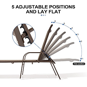 Crestlive Products Chaise Lounge Chair Outdoor with Armrests, Pool Lounge Chairs Set of 2, Aluminum Adjustable 5 Positions Sun Tanning Lounger for Patio, Poolside, Yard, Deck, Backyard (Brown)