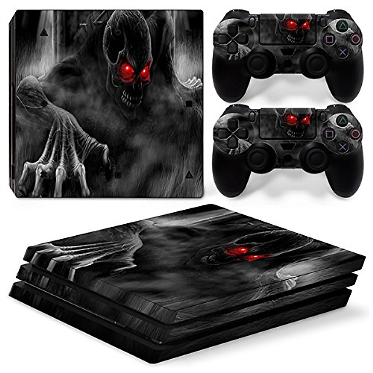 FYPRO Ps4 Pro Skin Sticker The Skull for Sony Playstation 4 Pro Console Protection Film and 2pcs Controller Skins 1#