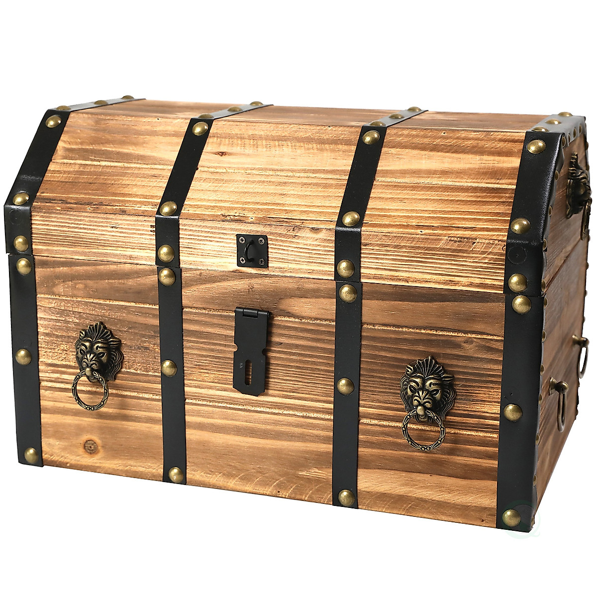 Vintiquewise Large Wooden Decorative Pirate Lockable Trunk with Lion Rings