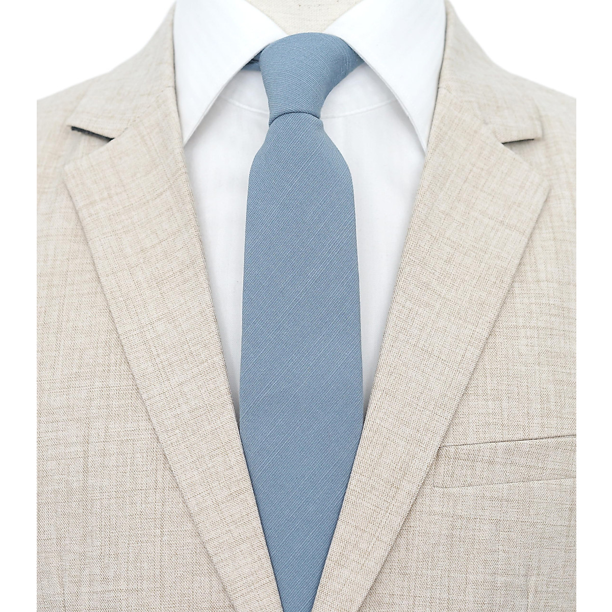 BELLUNO Men's Skinny Ties, Cotton Linen Blend 2.5 inch Slim Neckties, Dusty Blue Tie