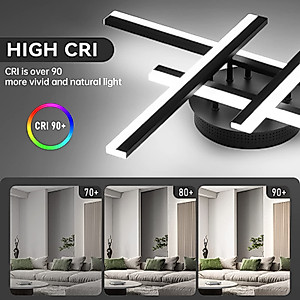 CANEOE Modern Led Ceiling Light, 4-Lights Dimmable Led Ceiling Light Fixture with Remote Control, 40W Black Flush Mount Chandelier Ceiling Lamp for Living Room Bedroom Kitchen Office