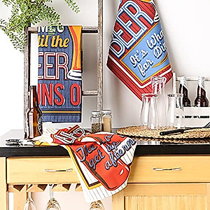 DII Assorted Print Dishtowel Set, 18x28", Retro Beer, 3 Count
