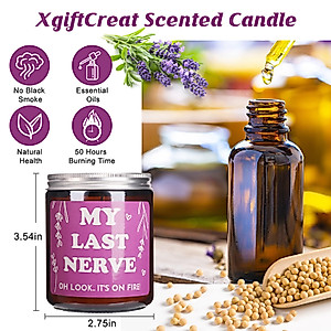 Funny Birthday Valentine Gifts for Women - My Last Nerve Candle Gag Gift for Mom, Jar Candle Christmas Birthday Mothers Day Fun Gifts for Wife, Sister, Teacher, Boss Lady, 7 Oz Lavender Candle