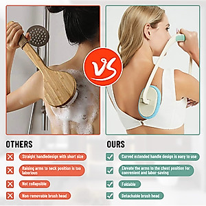 Back Scrubber for Shower, 29.5 in Bath Brushes Long Handles for Elderly, Detachable Curved Back Scrubber, Back Brush for Disabled with Limited Arm Movement, Frozen Shoulder, Men and Women