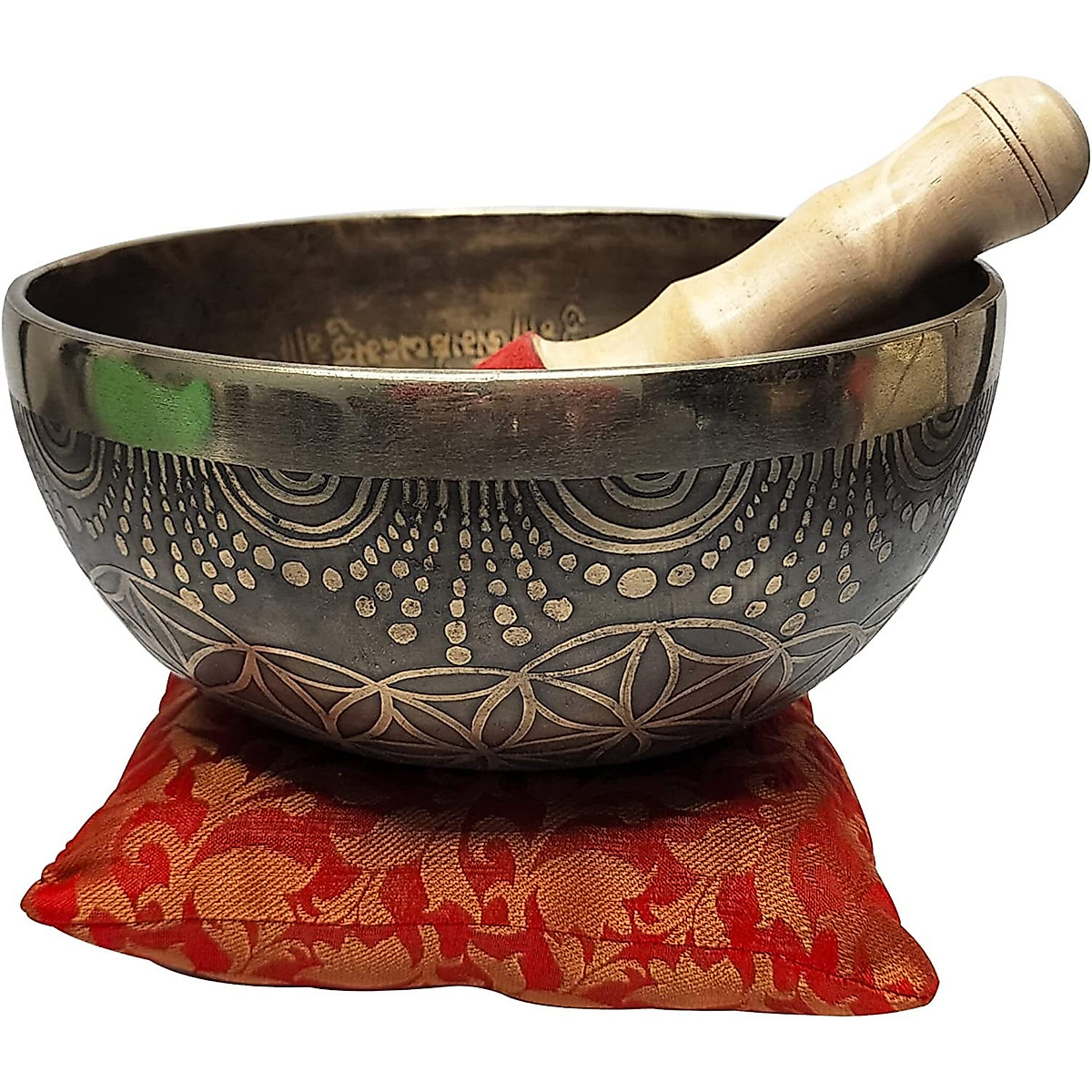 Devyom 9" Large Hand Hammered Tibetan Carving Singing Bowl Meditation Healing Bowl With Mallet And Silk Cushion