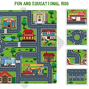 LTKOUGFAM Kids Carpet Playmat, Rug for Playroom, Mat, Kids Play Rugs Town City Road Map Rug, Extra Large Boys, Track Play Rug Bedroom, Living Room, 78.7X 59 Inch