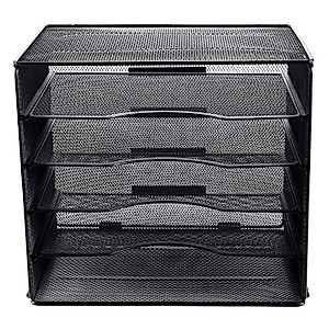 EasyPAG 5 Tier Mesh Desk File Organizer Office File Sorter Desk Trays Classroom Paper Organizer for Letter Legal File Holder Screwless Design,Black