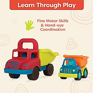 B. toys- B. play- Grab-n-Go Truck Set- 2 Dump Trucks – 1 Large Truck & 1 Small Truck – Big Truck with Handle & Mini Truck with Driver – Toy Trucks for Toddlers, Kids- 1 Year +
