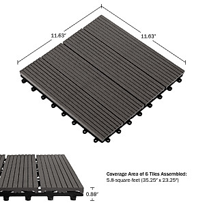 Interlocking Deck Tiles - 6-Pack 11.6-in Wood Plastic Composite All-Weather Outdoor Flooring Balcony Poolside or Patio by Pure Garden (Gray)