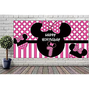 Minnie 1st Birthday Backdrop, Minnie 1st Birthday Banner Party Supplies, Minnie 1st Birthday Decorations, First Birthday Photography Background (6.6 x 3.3 ft)