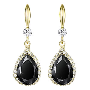 Linawe 14K Gold Black Dangle Earrings for Women Trendy, Diamond Drop Chandelier Rhinestone Cubic Zirconia Crystal Earrings Dangling, Teardrop Birthstone Dangly Earrings