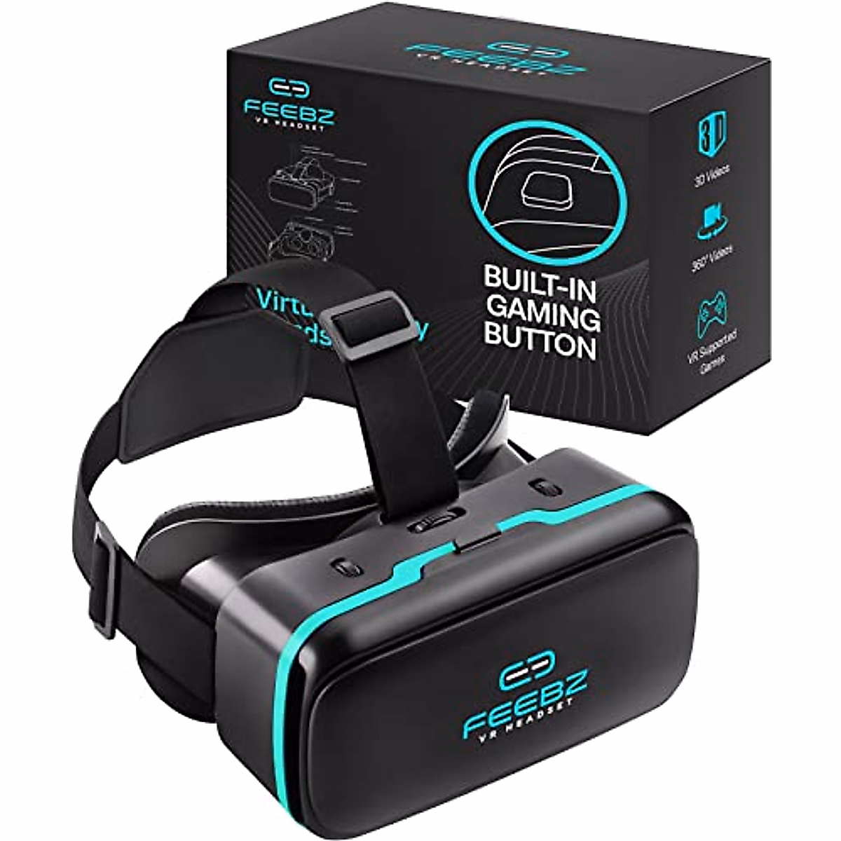 VR Headset for Android Phone - with Built-in Action Button | Virtual Reality Goggles for 4.7”-6.5” Cellphone - Best Set Glasses | Gift for Kids and Adults for Experiencing VR - Light Blue