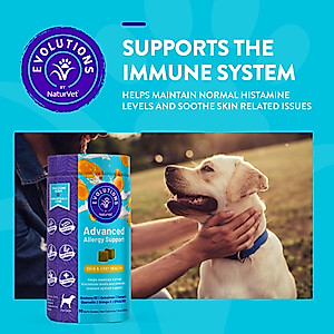 NaturVet Evolutions Advanced Allergy Support 90ct Soft Chews for Dogs - Omega-3, Anchovy Oil, Colostrum, Turmeric, Quercetin, Probiotic - Helps Maintain Normal Histamine Levels