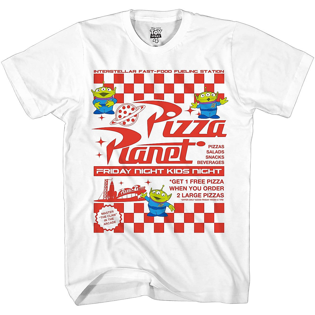 Disney Pixar Toy Story Pizza Planet Take Out Flyer Disneyland World Tee Funny Humor Men's Graphic T-Shirt(XL, White)