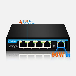PX204 4 Port Gigabit PoE Extender with IEEE802.3af/at/bt Standard 1 Port 90W in 4 Port 30W Out PoE Repeater for Camera,VOIP