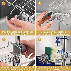 PARACITY Sponge Holder for Kitchen Sink, Over Faucet Kitchen Sink Organizer, Stainless Steel Sink Caddy with Towel Rack, Faucet Rack for Kitchen Sink only Available for 0.75-1.1 in