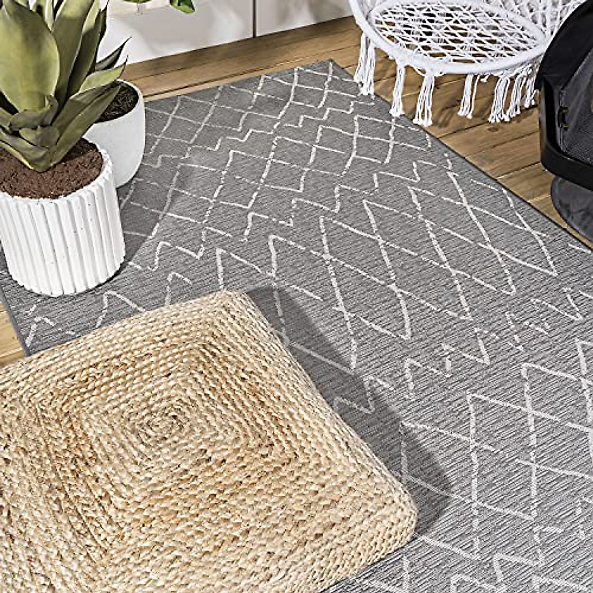 JONATHAN Y SMB114A-3 Madaba Moroccan Trellis Indoor Outdoor Area Rug Bohemian Coastal Easy Cleaning Bedroom Kitchen Backyard Patio Non Shedding, 3 X 5, Black/Cream, Gray/Cream