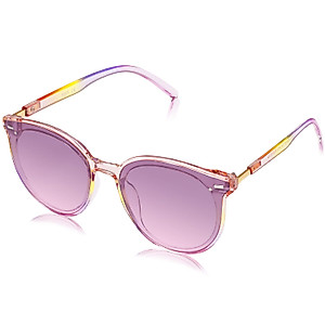 SOJOS Classic Round Sunglasses for Women Men Retro Vintage Shades Sunnies SJ2067 with Rainbow Large Plastic Frame/Gradient Purple Top and Pink Bottom Lens