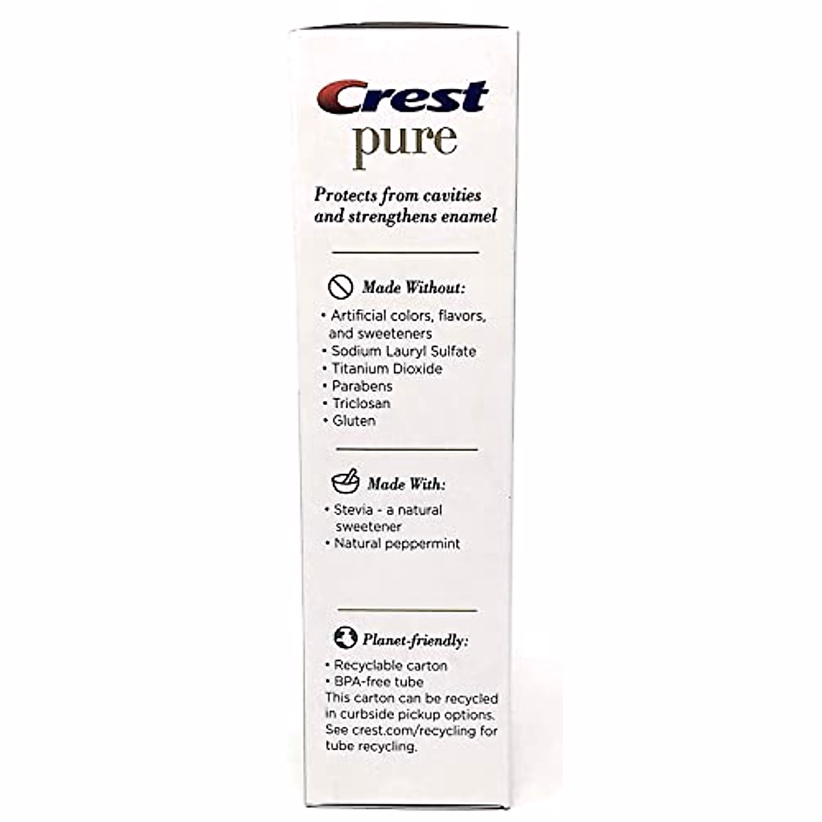 Crest Pure All Around Clean Fluoride Anticavity Toothpaste, Made Without Artificial Colors, Flavors, or Sweeteners - Natural Mint 4.1 oz (Pack of 3)