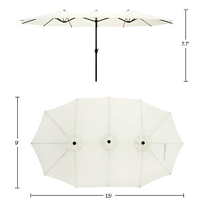 Pure Garden 50-LG1283 Beige 15' Double Sided Market Umbrella