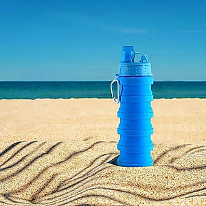 konlongzan Collapsible Water Bottle Travel Water Bottle Portable Hiking Water Bottle with Leak proof Twist Cap 500ML Reusable BPA Free Silicone Water Bottles (Style1, Blue)