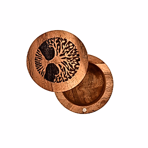 Samhita Handmade Acacia Wood Urn for Human Ashes, Tree of Life Wooden Box Urns for Ashes - Cremation Pet Urns for Dogs Ashes, Urn for Ashes (3.5" x 3.5" x 2.5")