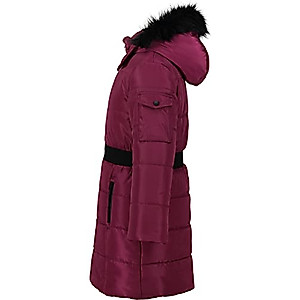 HUDSON Girls' Hooded Winter Puffer Jacket, Heavy Weight Coat with Full Length Zipper, Magenta/Long Length, 8-10