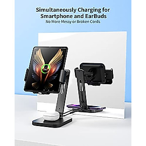 MAKAQI 2 in 1 Charging Station for Z Fold 4/3/2, Aluminium Alloy 3 Coils Fast Wireless Charger Stand for Samsung Galaxy Buds 2 Pro/Buds Pro/Buds 2 / Buds Live (with 20W Adapter)