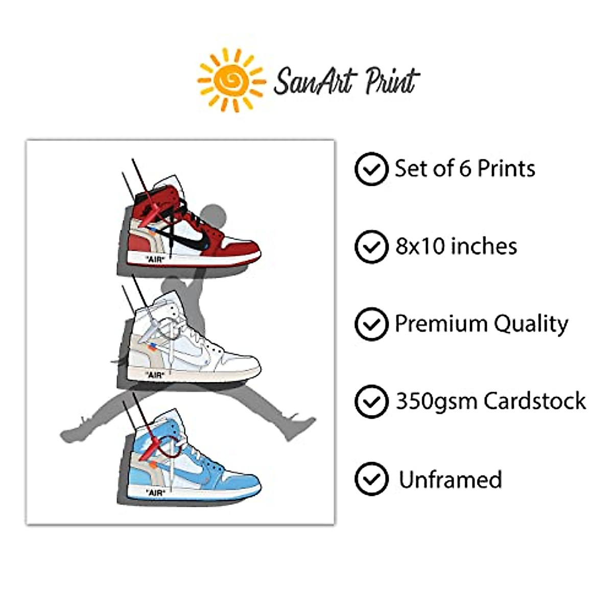 SanArt Sneakers Poster, Hypebeast,Unframed Set of 6 (8 x 10 Inch), Hypebeast Posters, Cool Posters, Posters For Boys Room, Michael Jordan Poster, Sneakers Wall Art Decor, Hypebeast Room Decor Sneakerhead Poster