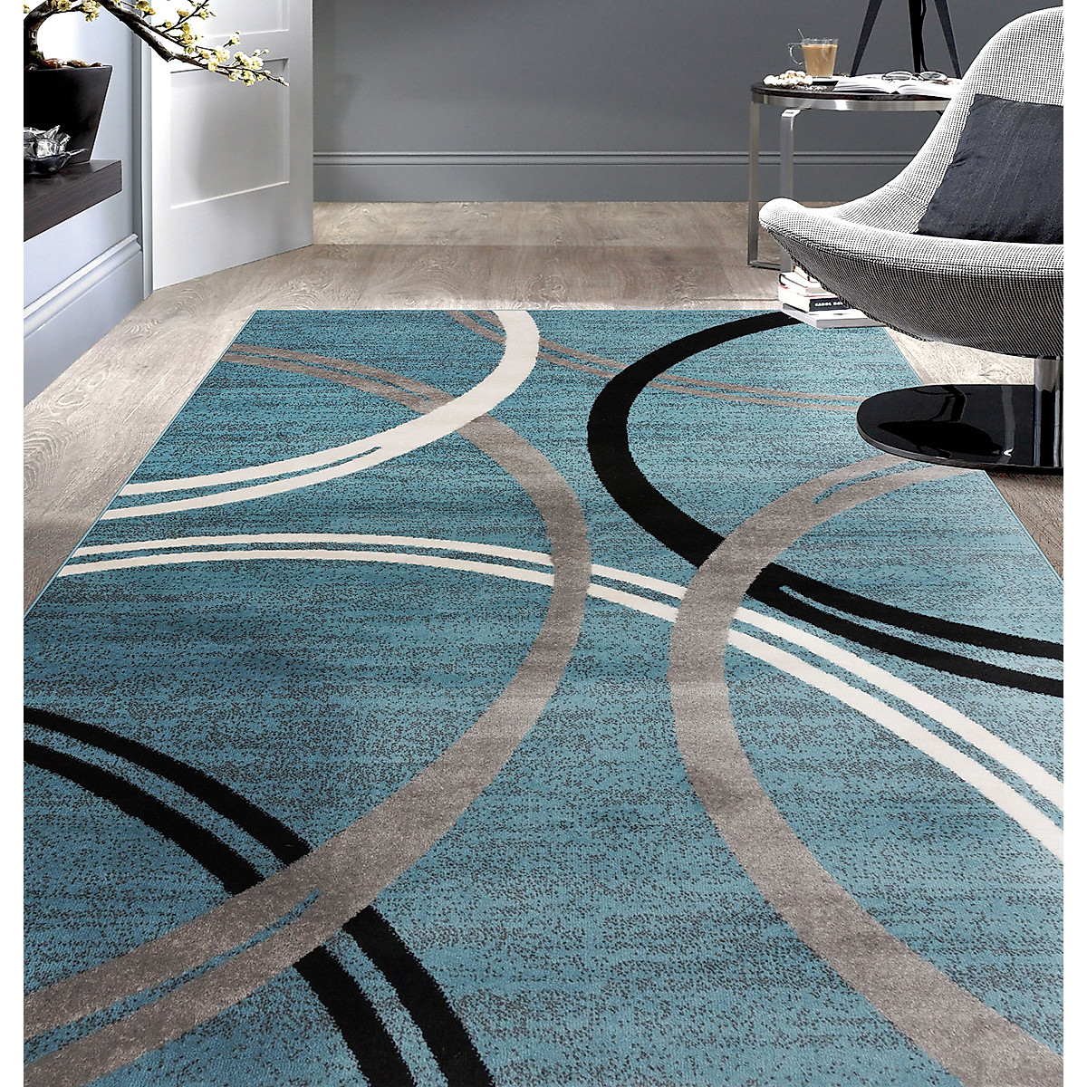 Rugshop Modern Wavy Circles Design Area Rug 3'3" x 5' Blue