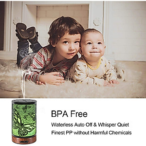 EQUSUPRO Essential Oil Diffuser 150ml Metal Aromatherapy Oil Diffuser Ultrasonic Cool Mist Diffuser with Auto Shut-Off Protection,7 Colors Changed LED for Home Office SPA Yoga (Butterfly)