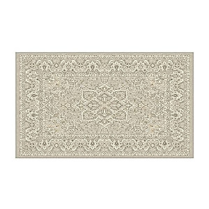 RUGGABLE Hendesi Heriz Washable Rug - Perfect Vintage Area Rug for Living Room Bedroom Kitchen - Pet & Child Friendly - Stain & Water Resistant - Cream 3'x5' (Standard Pad)
