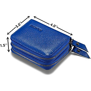 KALMORE Women's Leather RFID Secured Spacious Cute Card Wallet Small Purse, Blue, Two Zippers
