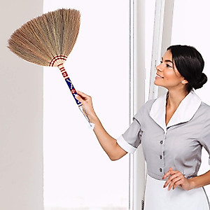 SKENNOVA - 1 Piece of 17 inch Tall of Asian Broom Thai Vintage Dusting Brush Grass Broom Handmade for Sweeping Dirt Dust Garbage