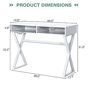 Tangkula White Desk with Storage, Makeup Vanity Table for Bedroom, Multifunctional Study Table with 2 Storage Compartments, Writing Desk for Home Office