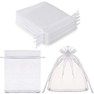 100PCS 4x4.72 inches Sheer Organza Bags, White Wedding Favor Bags with Drawstring, Jewelry Gift Bags for Party, Jewelry, Festival, Makeup Organza Favor Bags,net gift bags,Drawstring Goody bags (White)
