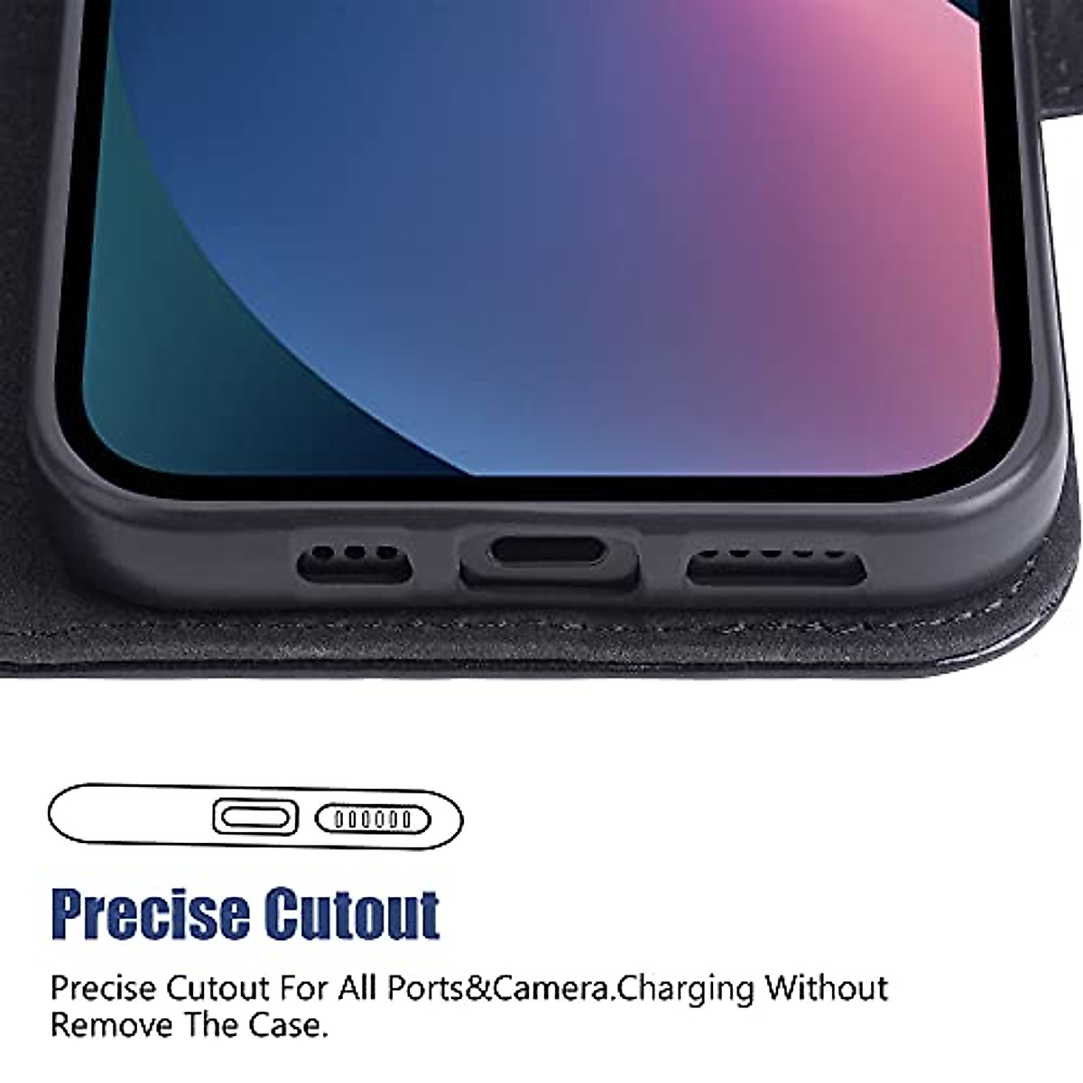 Arae Compatible with iPhone 13 Case [Not for iPhone 13 Pro] with Card Holder and Wrist Strap Wallet Flip Cover for iPhone 13 6.1 inch-Black