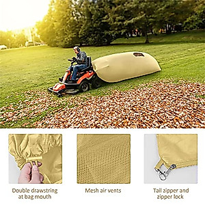 WHXHJ Tractor Leaf Bag Wear-Resistant Oversized, Garden Leaf Bag 80 × 51 Inch, 420D Oxford Cloth Wear-Resistant Lawn Mower Grass Catcher Bag for All Lawn Mower Tractor,Beige