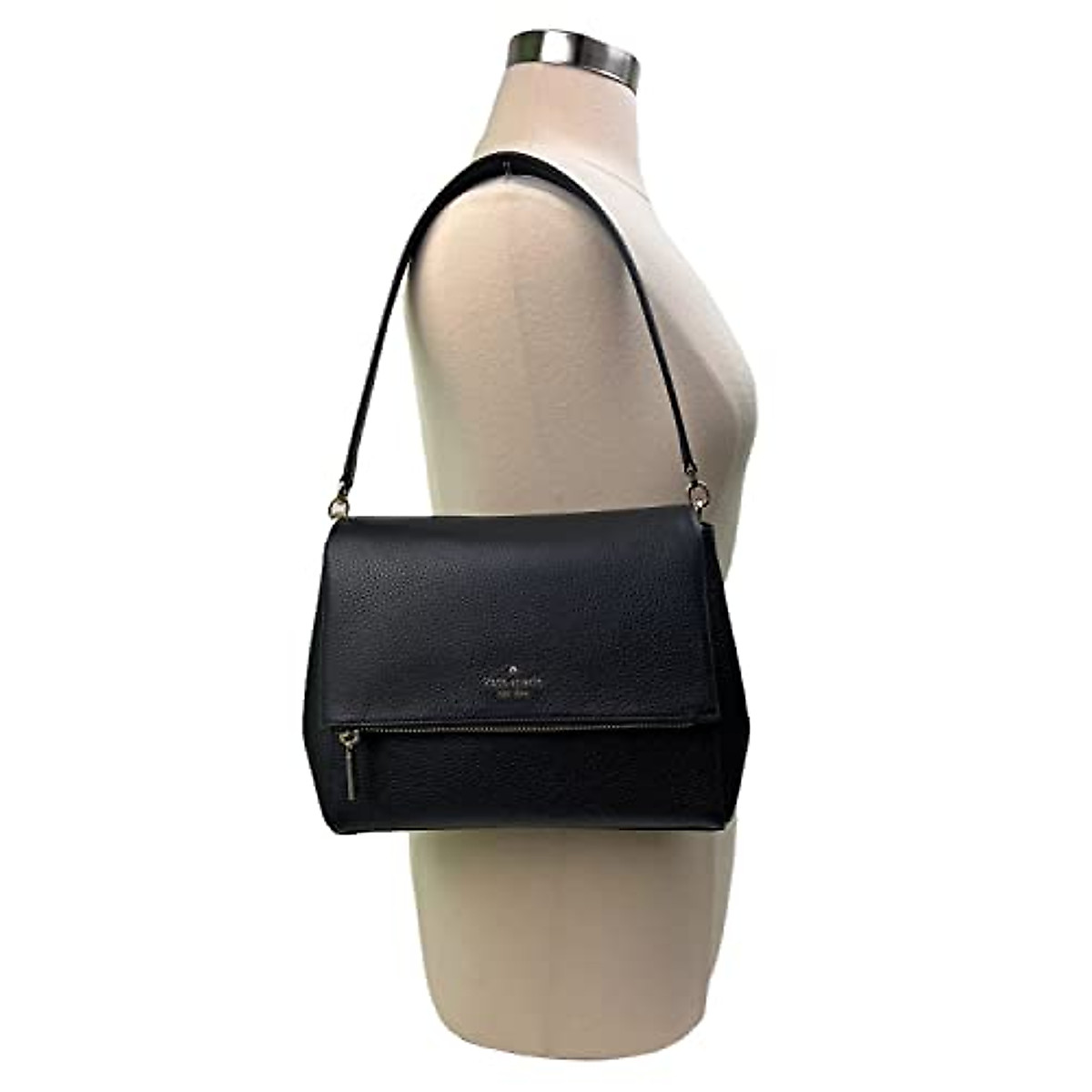 Kate Spade Leila Medium Pebbled Leather Shoulder Bag (Black)