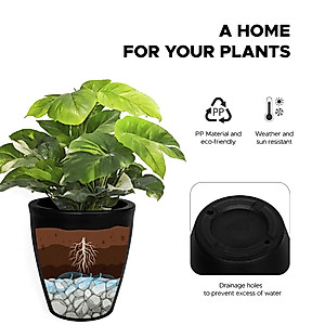 Elly Décor 17 inch Planter for Garden with Drainage, Large Round, Lightweight & Extremely Durable, Deck Indoor/Outdoor Plastic Pot, 17"x15"x9", Black